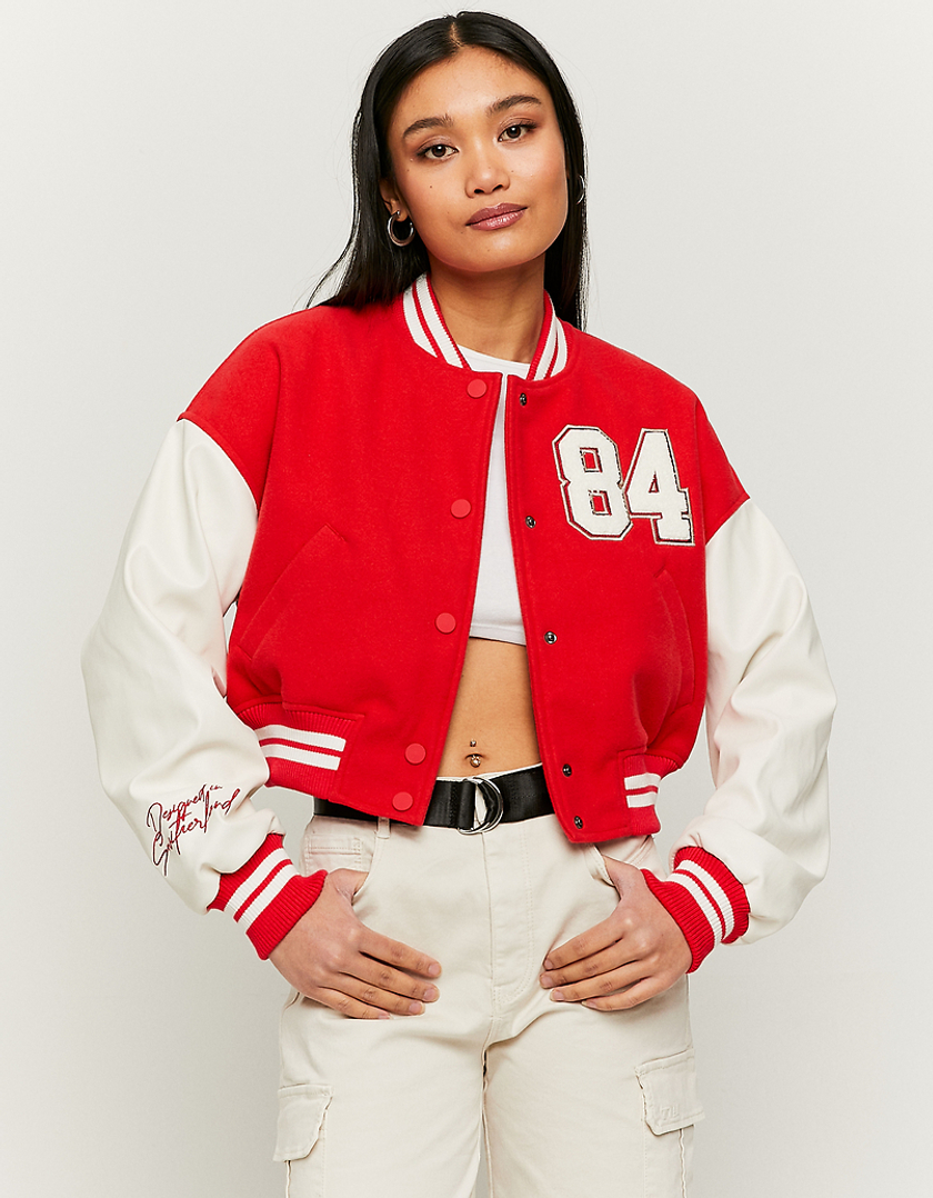 Red Cropped Varsity Jacket | TALLY WEiJL Netherlands